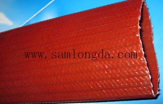China Samlongda Heavy duty PVC layflat water discharge hose for mining system, 6 inch, brown color,100m/roll supplier